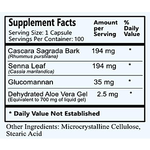 Daily Manufacturing Vega-Lax™ (Cascara Sagrada Bark, Senna Leaf, Glucomannan & Dehydrated Aloe Vera Gel) 100 Vegetarian Capsules