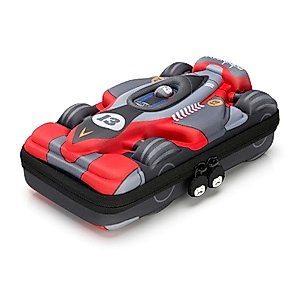 rockpapa Large-Capacity Race Car Pencil Case, Pencil Box, Storage Box for School Students Boys Teens Kids Toddlers Grey Red