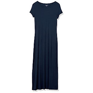 Amazon Essentials Women's Short-Sleeve Maxi Dress, Navy, Large