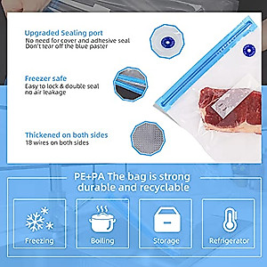Sous Vide Bags,20 PCS Reusable Vacuum Sealer Bags for Food with 6 Sealing Clips, BPA Free Vacuum Food Storage Bags (8.7x8.3 Inch)