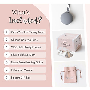 Cradle & Grace Pure 999 Silver Nursing Cups & Carrying Case | Silver Nipple Covers Breastfeeding Kit for All-Natural Healing | Silver Nipple Shields for Nursing Moms | Sore Nipple Relief Breastfeeding