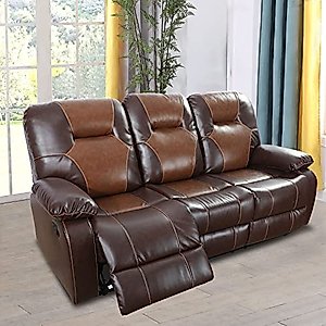 EZLUX 83.5" Leather Sofa 3 Seat, Manual Upholstered Reclining with Cup Holders for Living Room Furniture Home Theater Apartment, Brown