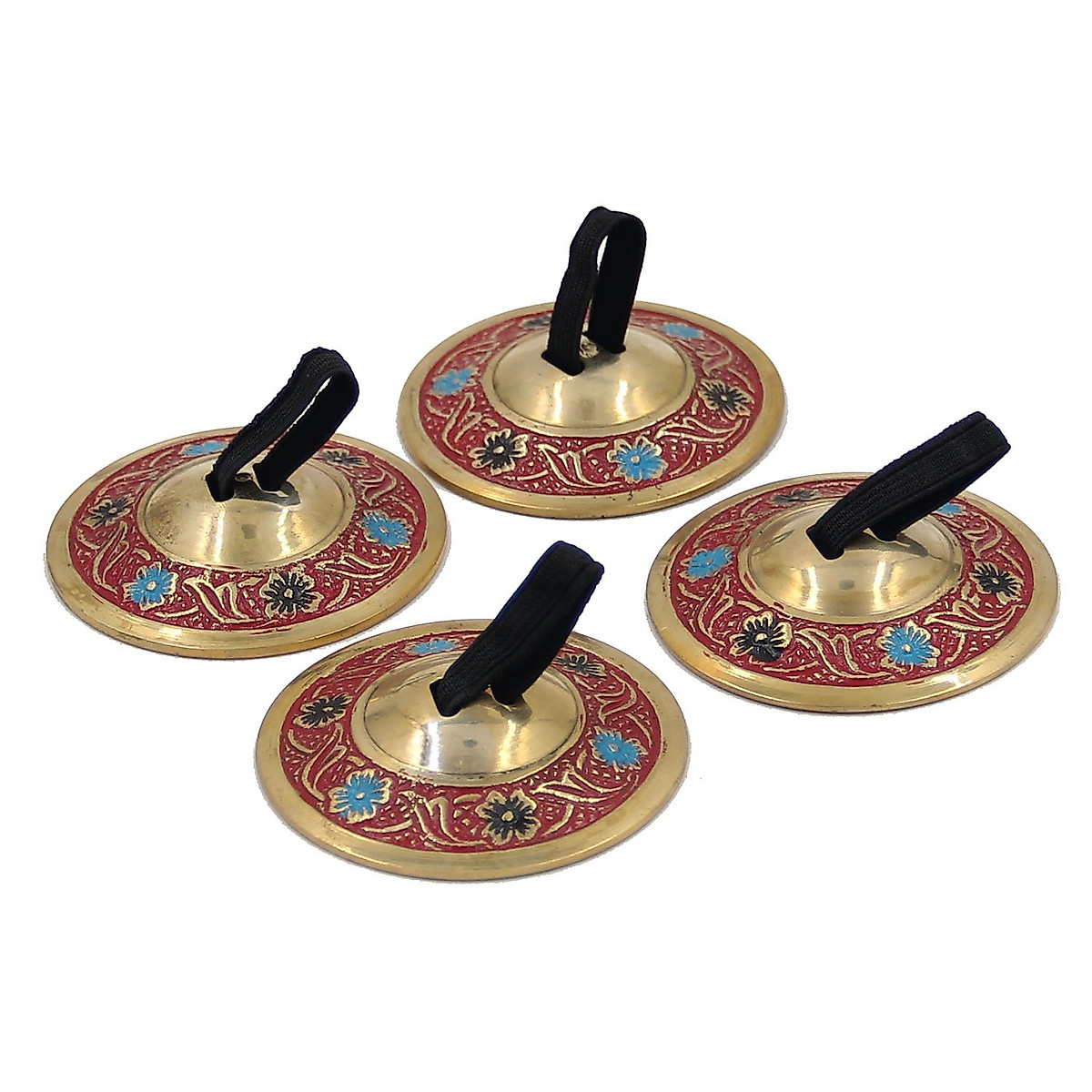 2 Pairs Brass Floral Finger Cymbals Zills for Belly Dancing (Red)