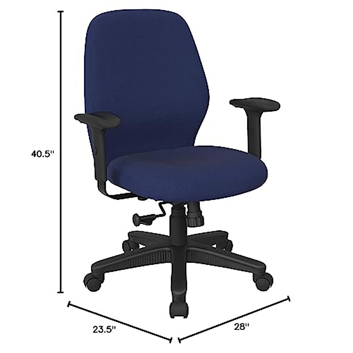 Office Star Ergonomic Mid Back Adjustable Office Desk Chair with Thick Padded Seat and Built-in Lumbar Support, Icon Navy Blue Fabric