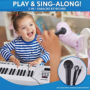 Pyle, Portable Digital Electronic Piano 37 Keys with Microphone & Carry Strap, Built-in Sustain Controller, Rechargeable Battery-Karaoke Keyboard Compact Musical Keytar White-PKBRD37WT.5