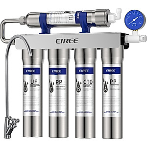 EIREE 0.01μm Ultra Filtration Mineral Water Purifier Under Sink Water Filter NSF/ANSI 42 Certified Remove 99.99% of Contąminants、Pb Hg Cd、Cadmium、Chlorine、Odor、Bad,Water Filter System（5-Stage）