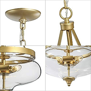 KSANA Gold Chandelier, Modern Glass Pendant Lighting Fixture for Dining Room, Entryway, Living Room, Kitchen, Bedroom (3 Lights, Fishbowl Shaped)