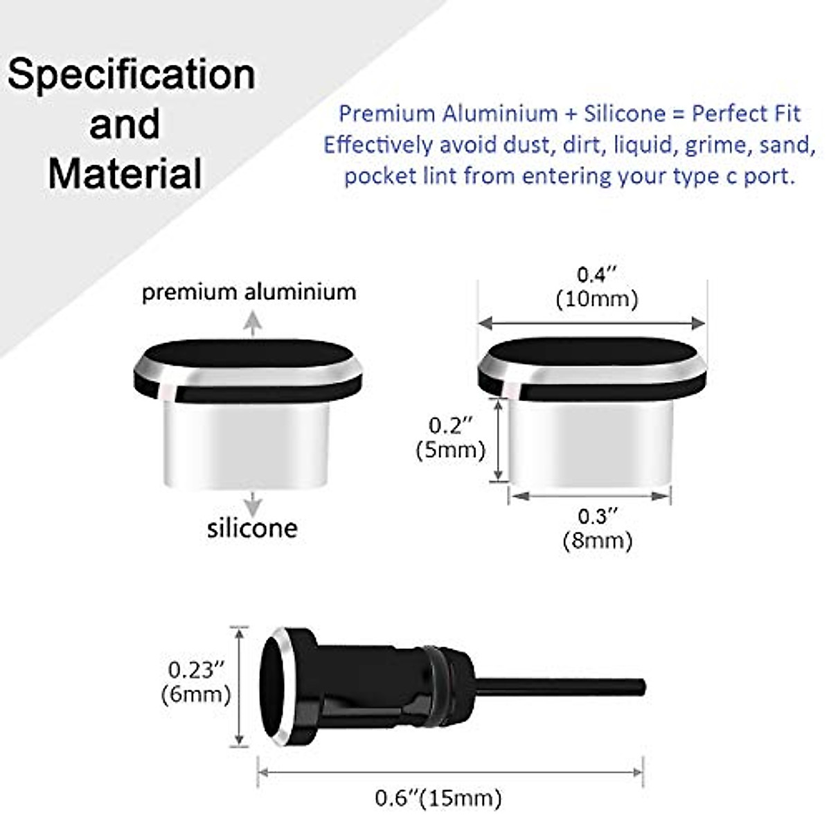 VIWIEU USB Type C Dust Plugs Charging Port Cover Caps with Earphone Jack Pin and Cable Protectors 2 Pack Compatible with Samsung Galaxy S22/S21/S20+ Ultra/Z Flip 4/Z Fold 4, Pixel 6a OnePlus 10T Black