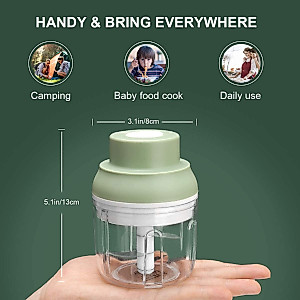 Electric Garlic Chopper Mini, Garlic Masher Mincer Crusher Pepper Chili Nuts Meat Grinder, Food Processor Small with Garlic Peeler And Spoon, 250ML/8.5FL OZ, Green