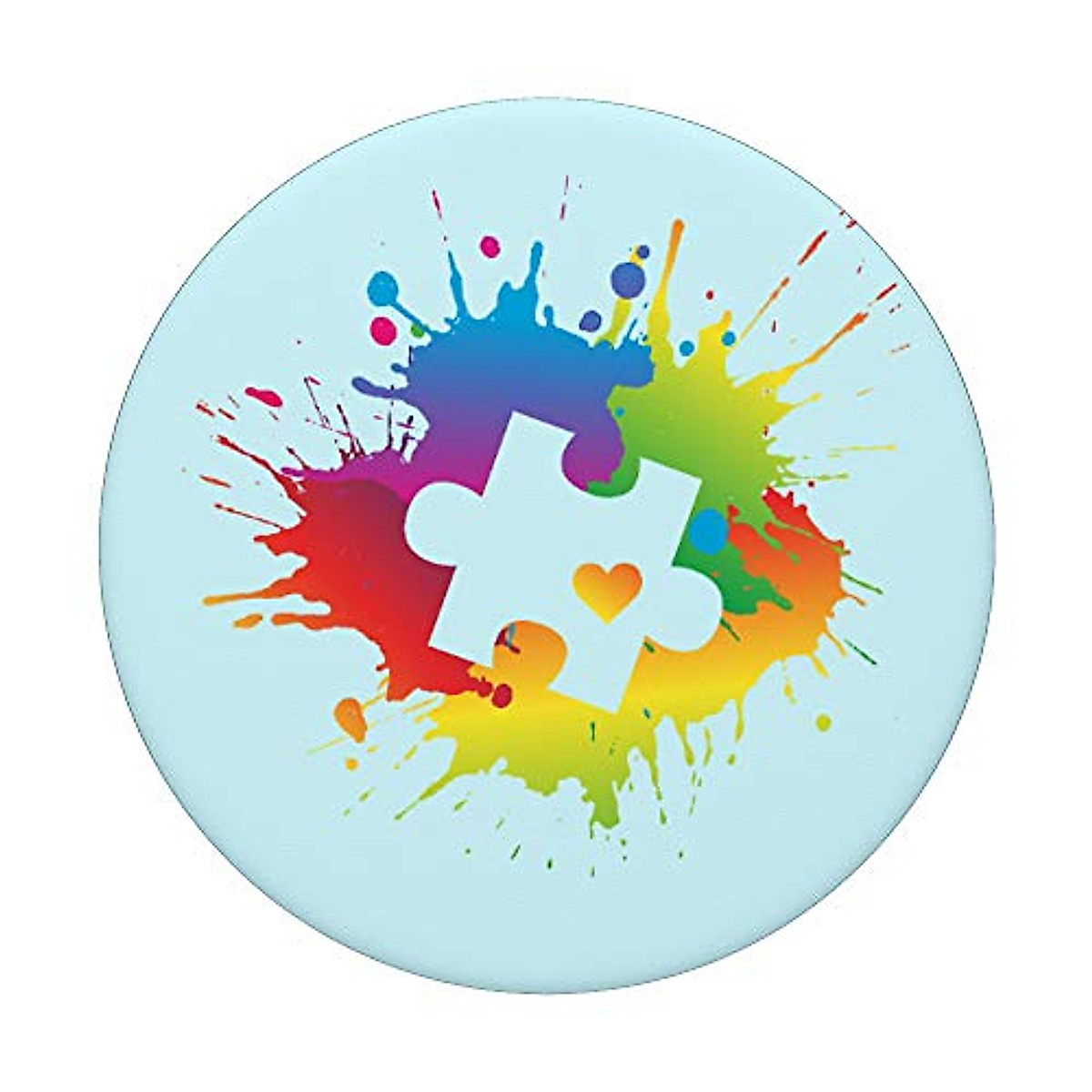 Autism Awareness Puzzle Piece Colorful Rainbow Splatter PopSockets PopGrip: Swappable Grip for Phones & Tablets