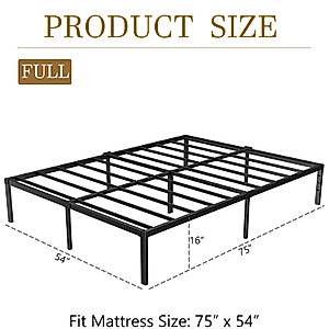 Kilyssa Full Size Bed Frame 16 Inch Black Heavy Duty Metal Platform/Maximum Storage/Mattress Foundation/Steel Slats Support/Noise Free/No Box Spring Needed