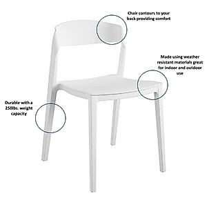 COSCO Outdoor/Indoor Stacking Resin Chair with Ribbon Back, 2-Pack, White