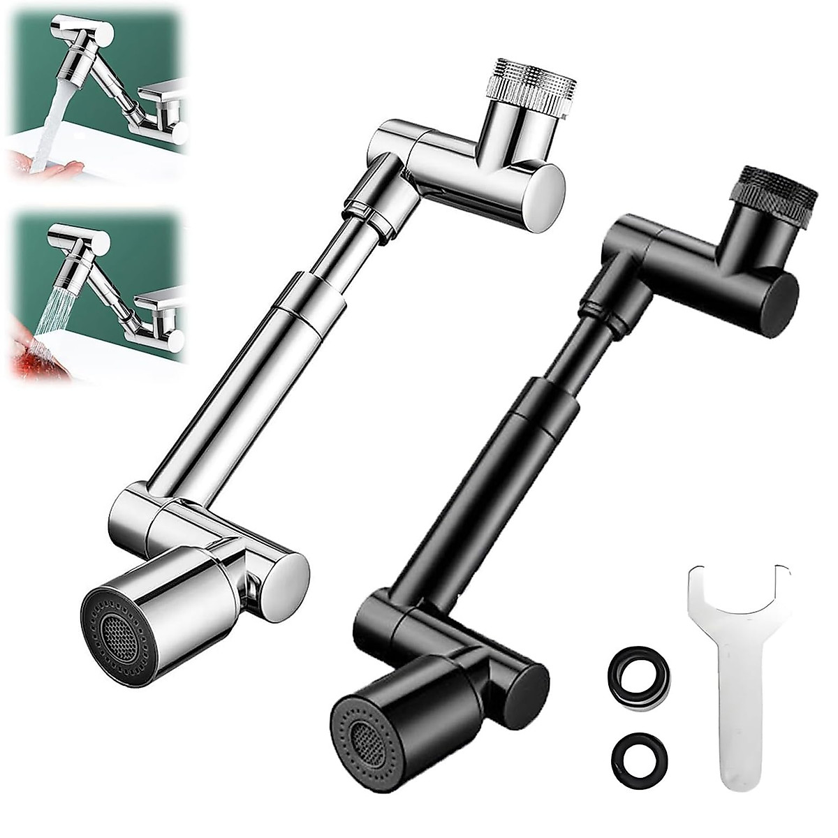 Timnamy Faucet Attachment, 1440° Extendable Robotic Arm Faucet, 2 Mode Multi Angle Rotating Faucetfor Kitchen Bathroom Sink with Height Adjustment and Splash Prevention (Black)