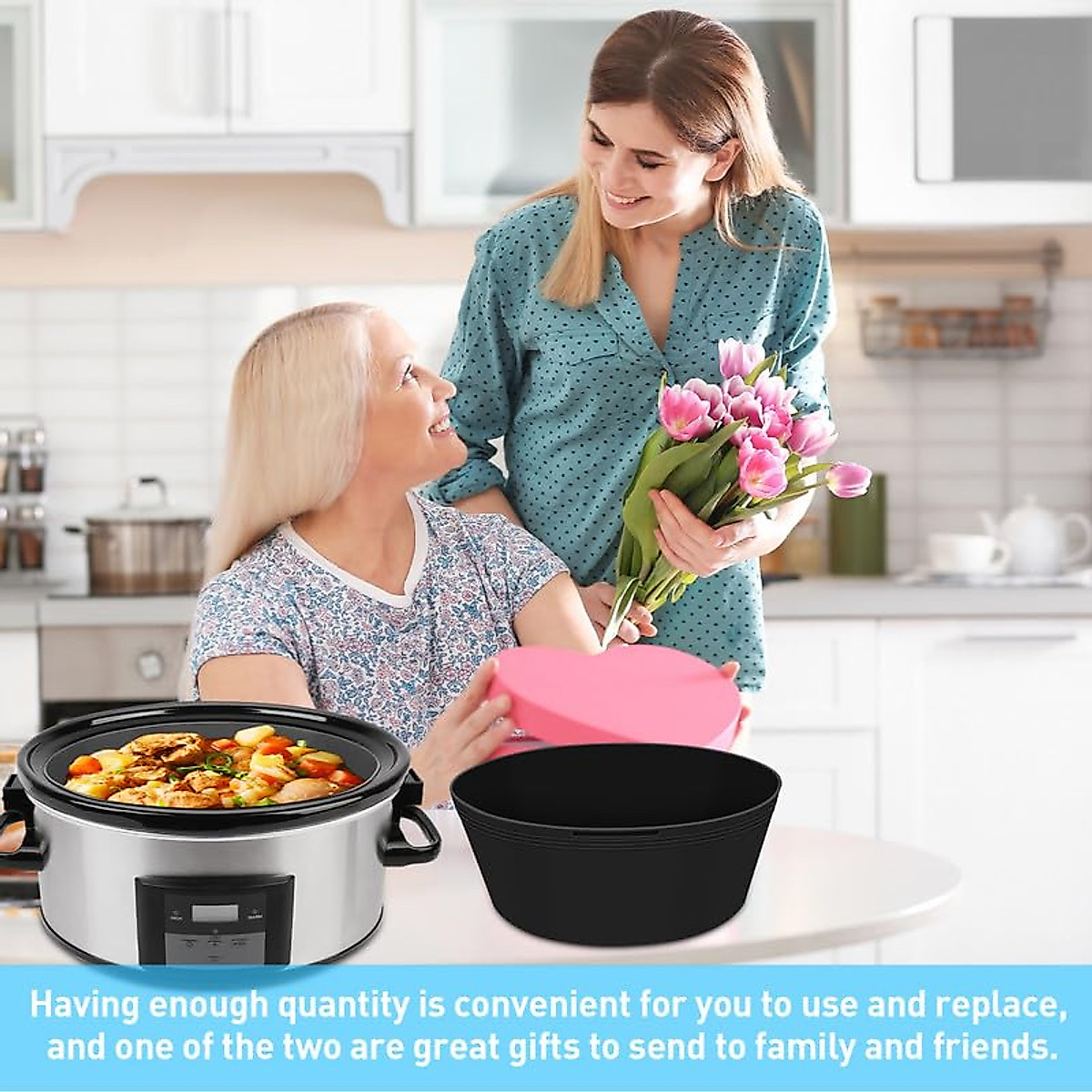 Silicone Slow Cooker Liner fit 6 QT Oval Slow Cooker，Reusable & Leakproof Dishwasher Safe Crock-Pot Liner for 6-7 Quart Crock Pot (2 PCS-Grey [Fit 6 QT])