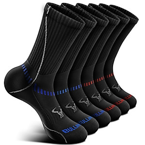 BULLIANT Men Sports Socks 6Pairs, Athletic Crew Socks Cushioned For Men Outdoor Running-Arch Compression Support(6Pairs,Shoes Size:Men 11-13)