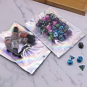 100pcs Resealable Holographic Mylar Bags 5.5x7.8 inch, Foil Zip Sample Pouch Gift Baggies For Packaging Candy Jewelry Lash Lip Gloss