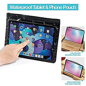 Premium Bamboo Bathtub Tray Caddy - Waterproof Tablet/Phone Case & Razor Slot - Expandable Bath Tray (up to 44in), Luxury Spa Bathtub Caddy, with Adjustable Reading Rack - Patent Pending