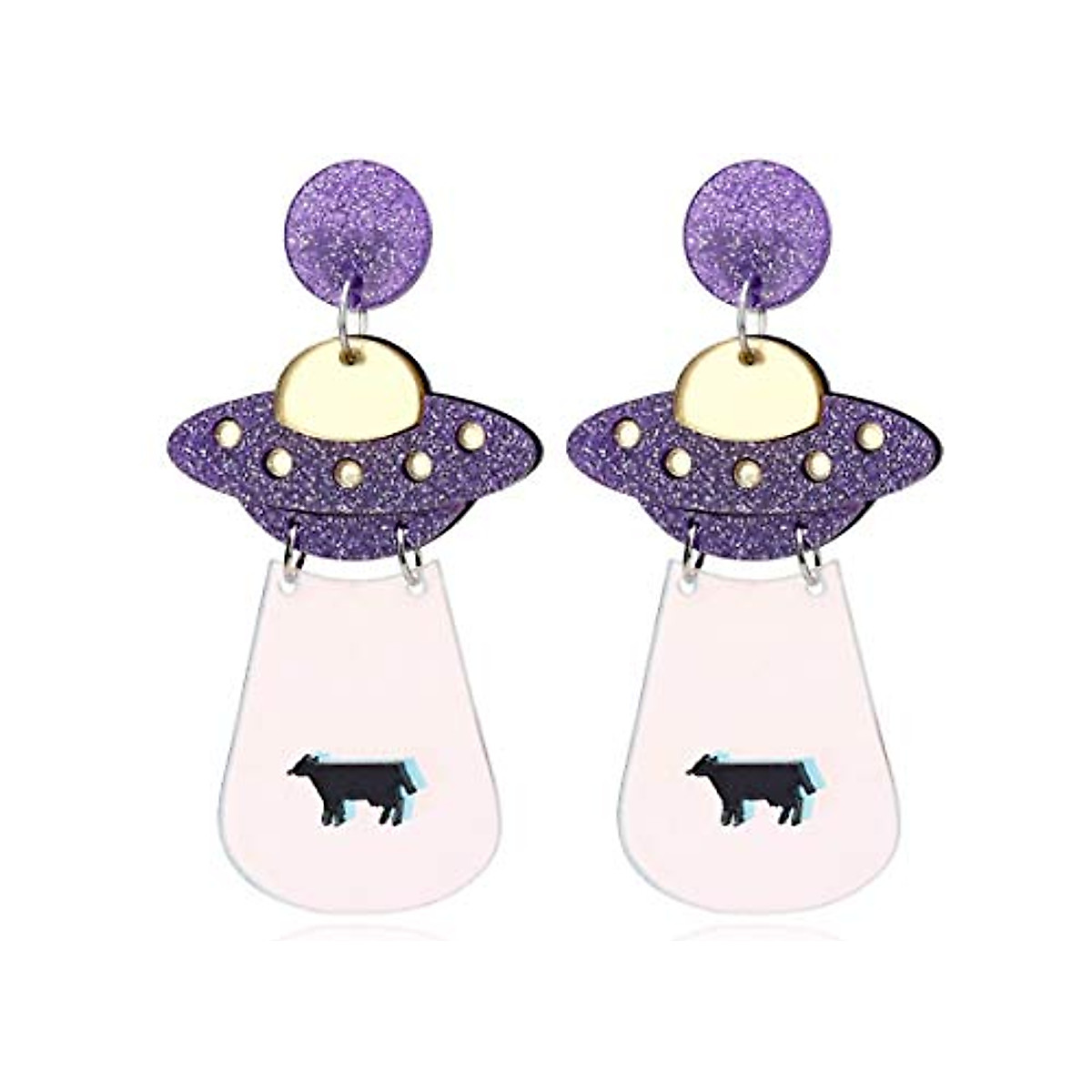 ASKANA Women`s Fashion and Fun Acrylic Big Cute UFO Aliens Cosmos and Space Drops Stud Earrings
