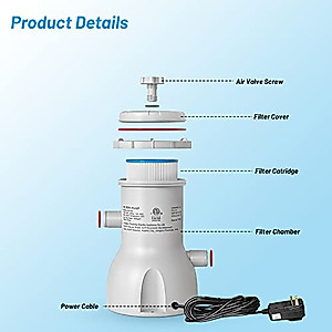 Evoio Pool Filter Pump Above Ground, Swimming Pool Filter Cartridge Pump, Electric Pool Water Pump Filter for Pools Sand Cleaning Tool Set,110-120V with GFCI, 1 Pole Filter (530 Gallons)