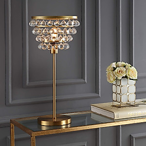 JONATHAN Y JYL9004B Buckingham 25" Crystal/Metal Table Lamp Modern Contemporary Bedside Desk Nightstand Lamp for Bedroom Living Room Office College Bookcase, Brass Gold