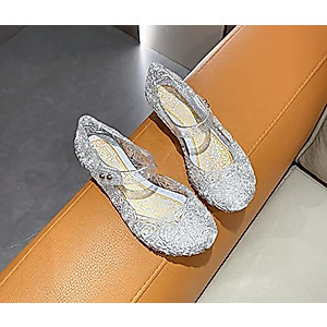 Girls Jelly Shoes, Frozen Inspired Elsa Flats Princess Dress Sandals for Little Kid Size 2.5, Snow Queen Jellies Mary Jane Birthday Cosplay Costumes