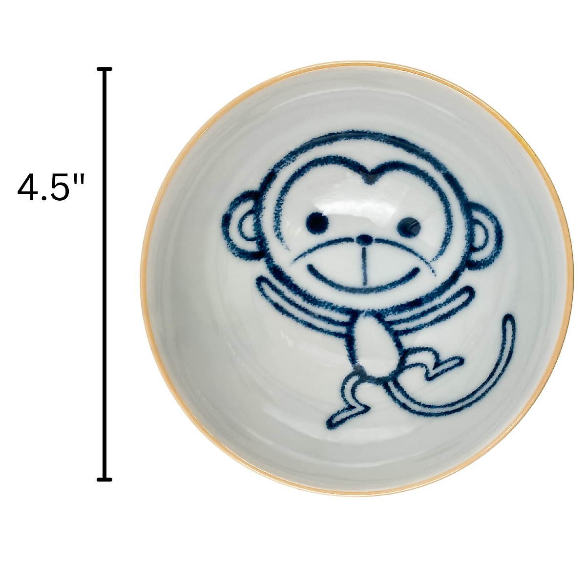 Needzo Cute Monkey Design Ceramic Japanese Rice Bowl, Small Asian Serving Dish for Soup, 4.5 Inch