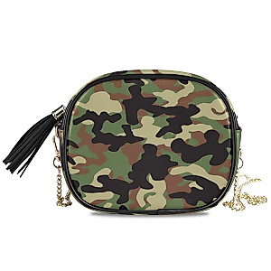 ALAZA Green Camo Camouflage PU Leather Small Women Crossbody Shoulder Bag Purse Wallet with Adjustable Chain Strap