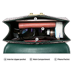 LAORENTOU Snakeskin Cow Leather Crossbody Handbags Purses for Women Lady Satchel Shoulder Bags with Chain Strap (01 Snake Green)