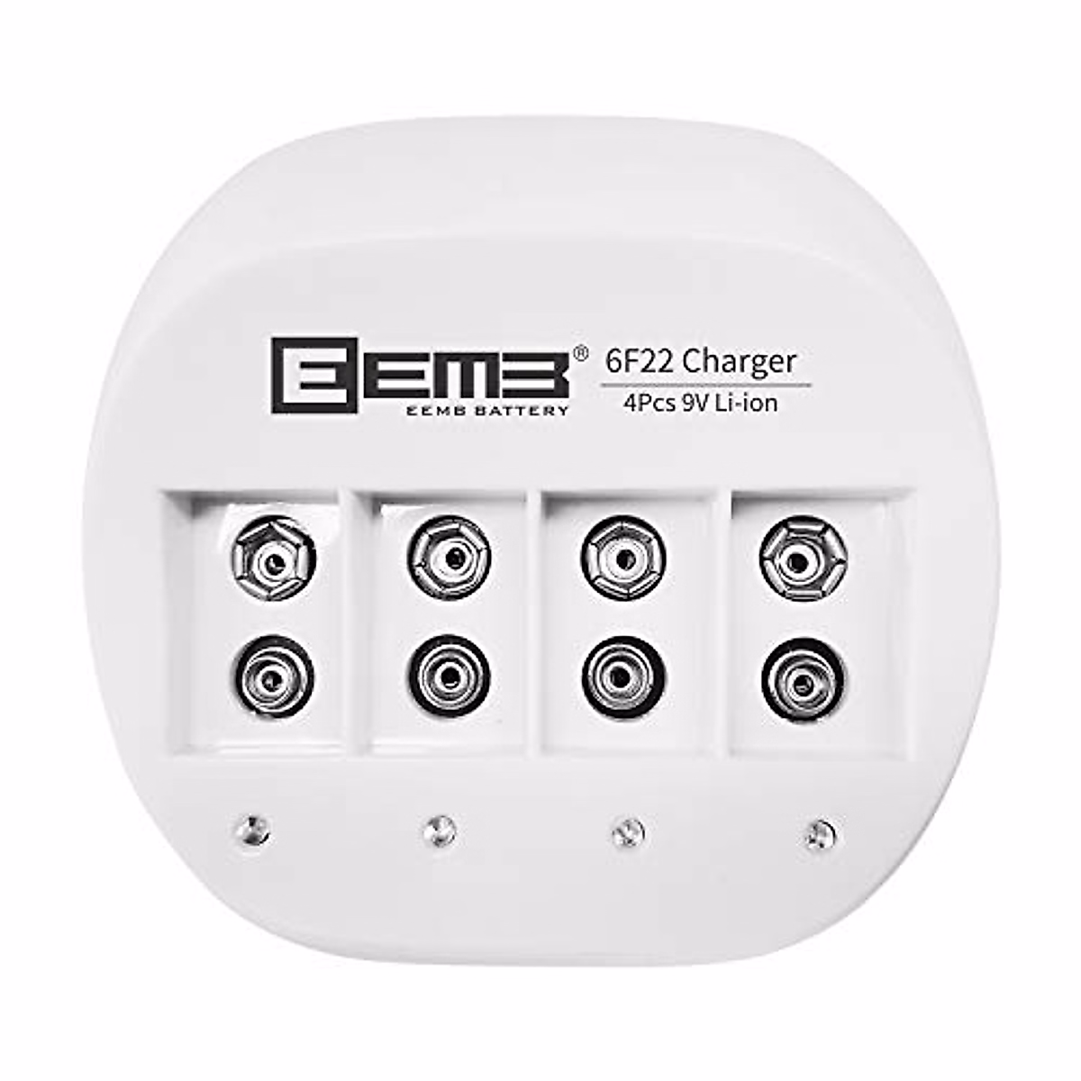 EEMB LP 9V Rechargeable Lithium ion Battery Charger for 6F22 650mAh 9Volt Li-ion Batteries for Smoke Alarm Digital Cameras Toys Clocks (4 Bay Charger)