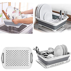 Ahyuan Collapsible Dish Drying Rack with Drainboard Tray Space Saving Camper Accessories Kitchen Storage Organizer RV Accessories for Inside Camper Accessories for Travel Trailers (with Drainboard)