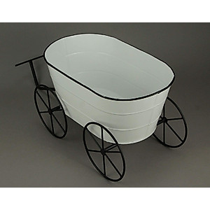 Zeckos Charming White Enamelware Metal Farmhouse Style Decorative Wagon Garden Planter - Rustic Elegance for Gardens, Patios and Porches - Indoor/Outdoor - 19.5 Inches Long