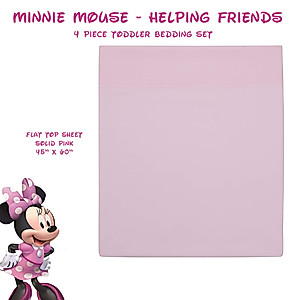 Disney Minnie Mouse Helping Friends 4 Piece Toddler Bedding set - Fitted Sheet, Pillow Case, Top Sheet, and Comforter Quilt - Pink