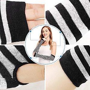 Bienvenu Punk Gothic Rock Long Arm Warmer Fingerless Gloves, Black White