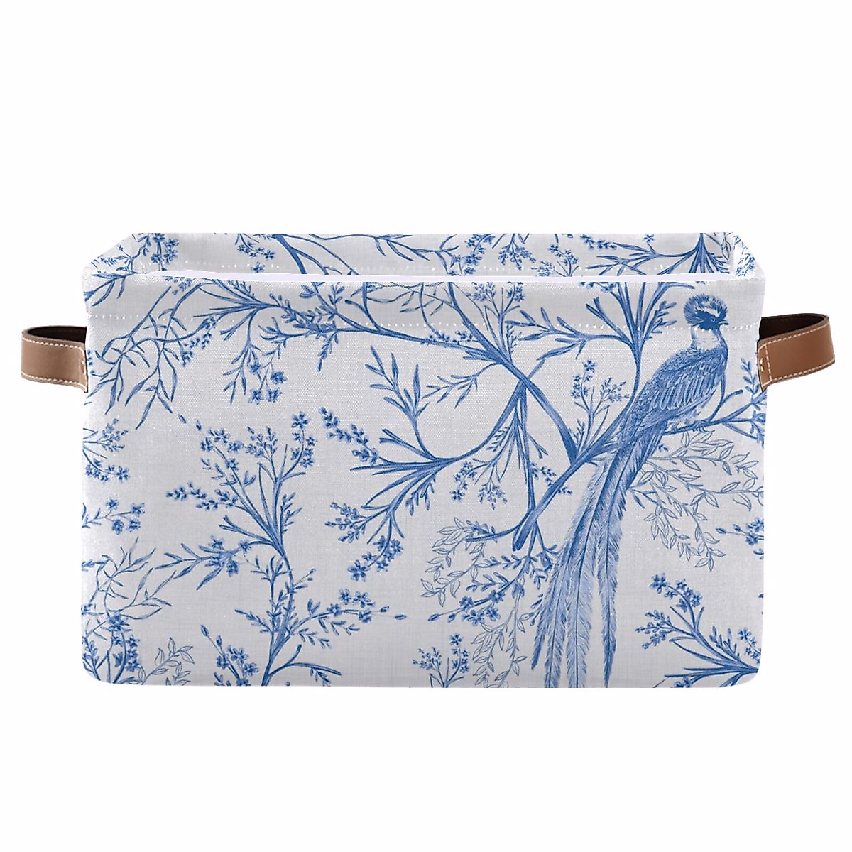 susiyo Foldable Storage Bin Oriental Garden Bird Fabric Storage Baskets Collapsible Shelf Baskets Organizing Basket Bin with PU Handles for Shelves Home Closet Bedroom Living Room-1Pack