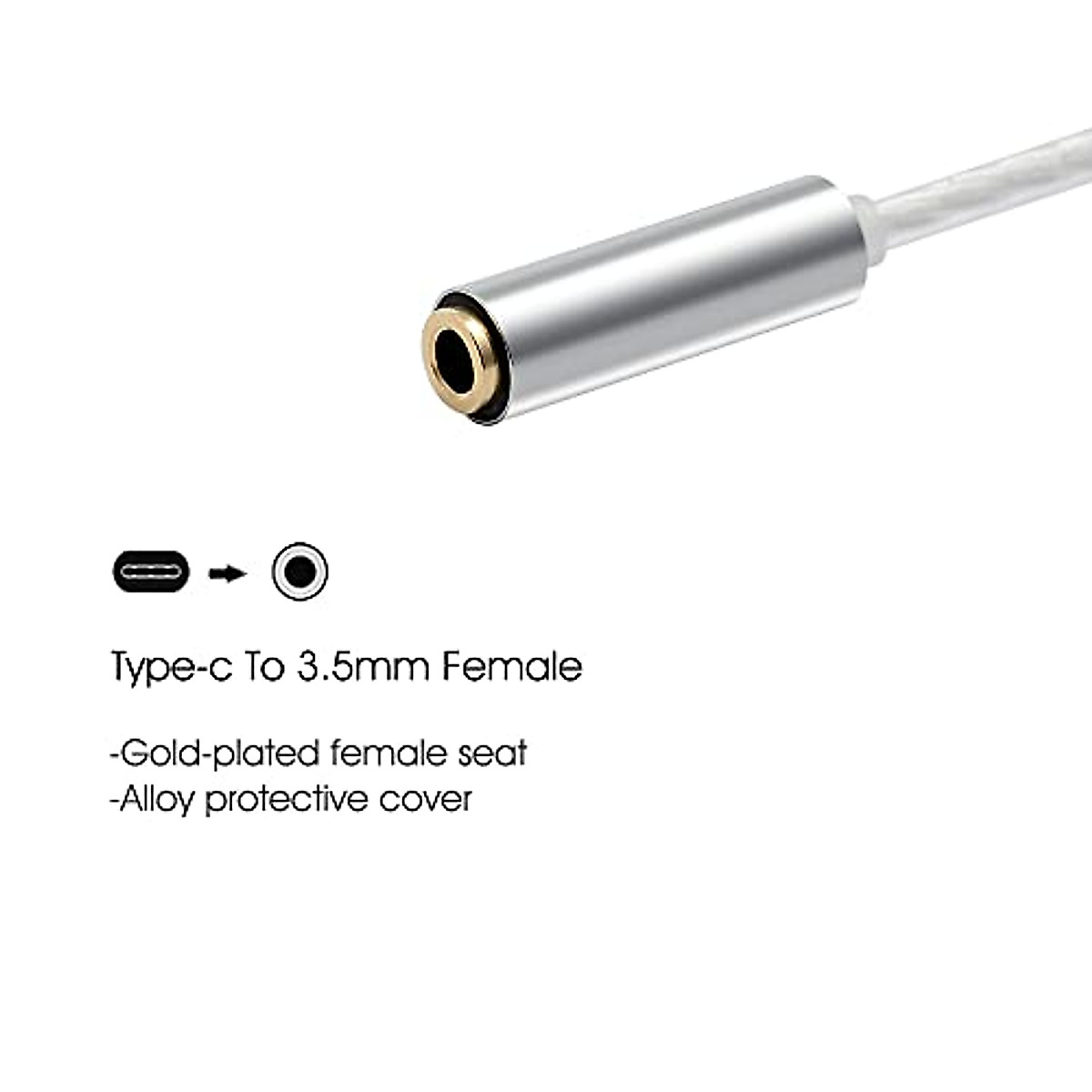 FAAEAL Type-C to 3.5mm DAC Cable Decoding Headphone Converter Gold-Plated Female Seat Earphone Amplifier Braided/Silver-Plated Wire Audio Adapter for Win10 Android Tablet PC Earphones (Silver)