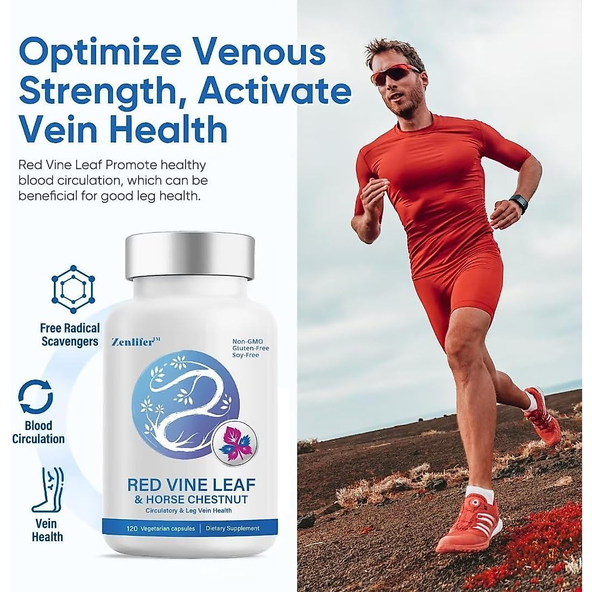 Zenlifer 120 Capsules 1400mg Red Vine Leaf Extract & Horse Chestnut Extract 100mg Supplement, Supports Healthy Skin, Leg Veins, Circulation, and Heart Health
