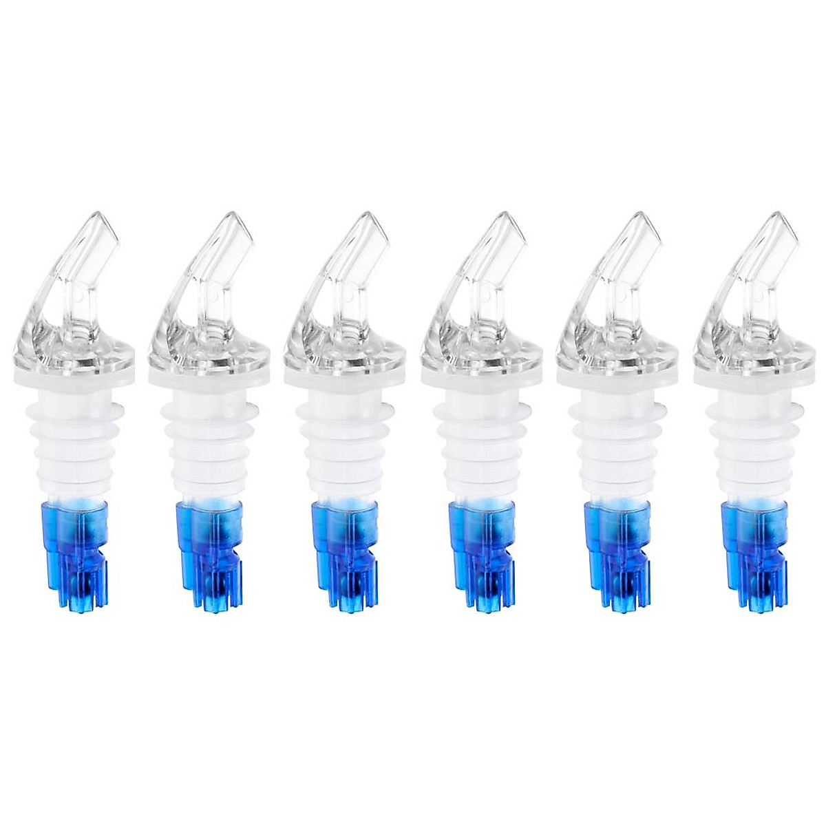 (Pack of 6) Measured Liquor Pourers, 0.875.oz, No Collar Clear Spout Bottle Pourer with Blue Tail