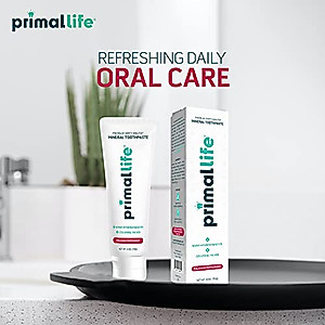 Primal Life Organics - Dirty Mouth Natural Alkalizing Toothpaste, Hydroxyapatite, Flavored Essential Oils, Natural Kaolin, Bentonite Clay, Colloidal Silver, Organic, Vegan (Peppermint Flavor, 4oz)