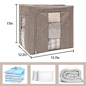 2 Pack 53L Oxford Steel Frame Storage Box for Closet Organization, Collapsible Storage Bins for Clothes blankets, Stackable Storage Boxs with Clear Windows and Handles, Beige