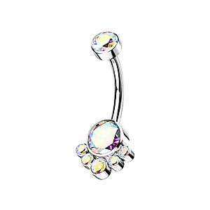 Dynamique Implant Grade Titanium Internally Threaded Top Round Bezel Set CZ Cluster Belly Button Ring (Sold Per Piece)