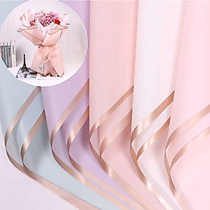 OUKEYI 25 Counts /5 Colors Gold Edge Waterproof Floral Wrapping Paper,Florist Bouquet Supplies,DIY Crafts,Gift Packaging or Gift Box PackagingPaper 22.8x22.8Inch