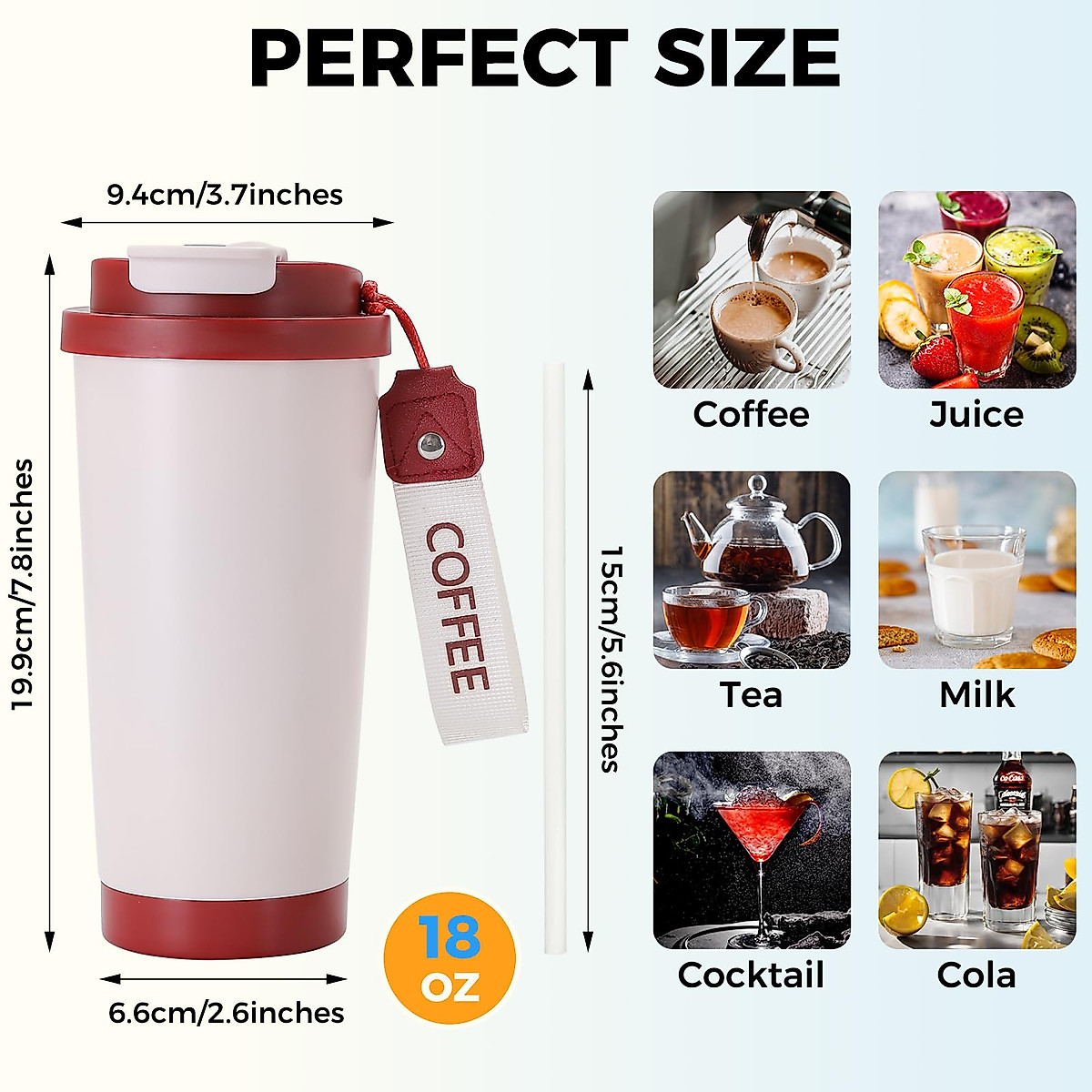 LATTPLYN 2 Pack Travel Coffee Mug, 18 oz Insulated Coffee Cup with Lid, Leakproof Stainless Steel Double-Wall Insulation Coffee Tumbler For Hot/Ice Coffee Tea Reusable Vacuum Thermal Thermos