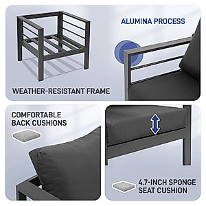 VINGLI Outdoor Furniture 4 Pieces Modern Aluminum Patio Furniture Set, Patio Sofa Set Outdoor Patio Conversation Sectional Set for Lawn, Garden, Backyard (Gray)