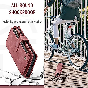 SLLMYYX Wallet Case Compatible with Samsung Galaxy S9 Plus, Luxury PU Leather Handbag Zipper Pocket Case 10 Card Slots and Wrist Strap (Red)