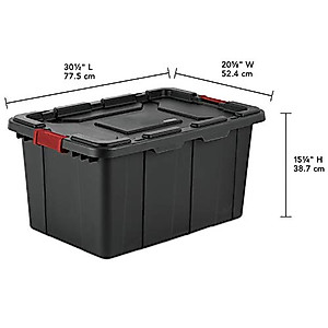 Sterilite 14669004 27 Gallon/102 Liter Industrial Tote, Black Lid & Base w/ Racer Red Latches, 4-Pack