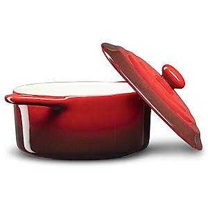 Kook Ceramic Mini Cocotte Set, Small Casserole Dishes with Lids and Handles, Individual Baking Ramekins, Oven, Microwave & Dishwasher Safe, Stoneware, 12 oz, Set of 4