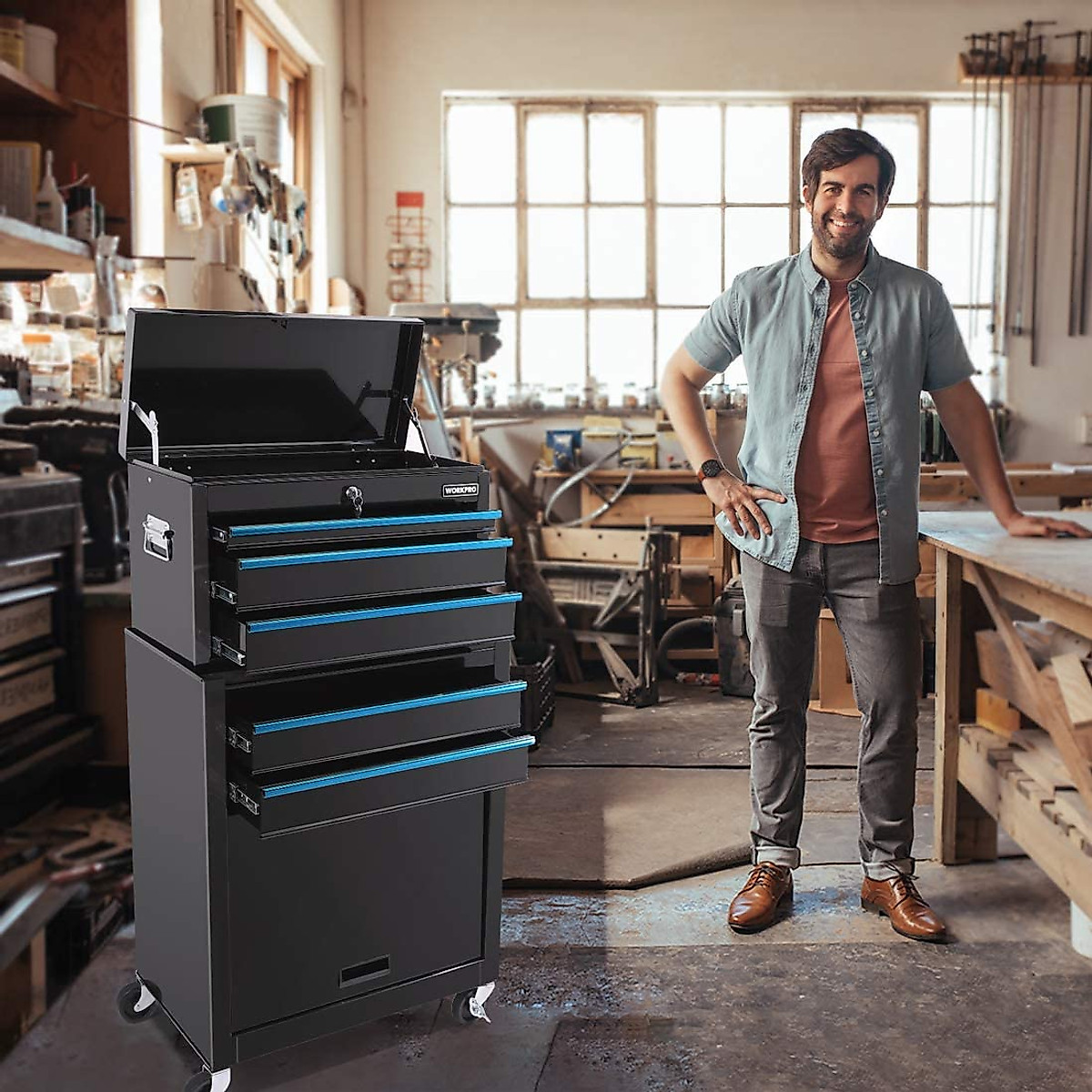 WORKPRO 24.5 Inch 5-Drawer Rolling Tool Chest with Wheels, Sliding Metal Drawer Rolling Tool Storage Cabinet, Removable Toolbox Organizer for Workshop, Garage