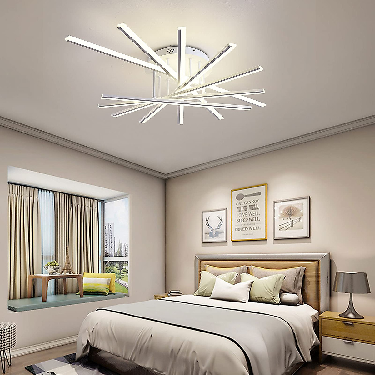 Gdrasuya10 Modern Ceiling Light, LED Flush Mount Chandelier with 7 Light Neutral White Geometric Linear Ceiling Light for Kitchen Foyer Dining Room Living Room Bedroom