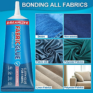 90 ML Fabric Glue, Fabric Glue for Clothing Permanent Washable, Fabric Glue Permanent for All Fabric, Cotton, Flannel, Linen, Denim, Leather, Polyester, Doll Repair, Patches