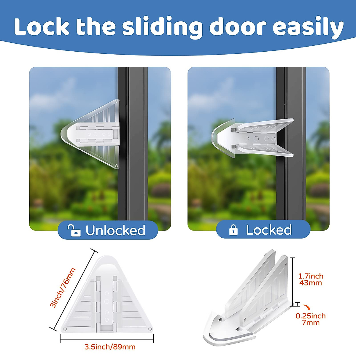 Sliding Door Lock for Kids Safety: 4 Pack Window Locks Child Proof Slide Glass Door Locks, Baby Proofing Closet Cabinet Patio Security Bar, No Drill Toddler Childproof Slider Door Window Stop